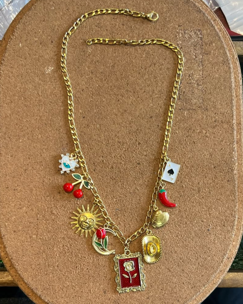 Premade Custom Charm Necklace Gold Red White Theme – Sinki Design
